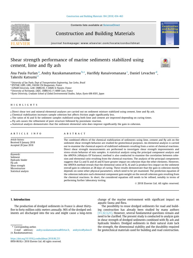 Shear Strength Performance of Marine Sediments Stabilized Using Cement ...