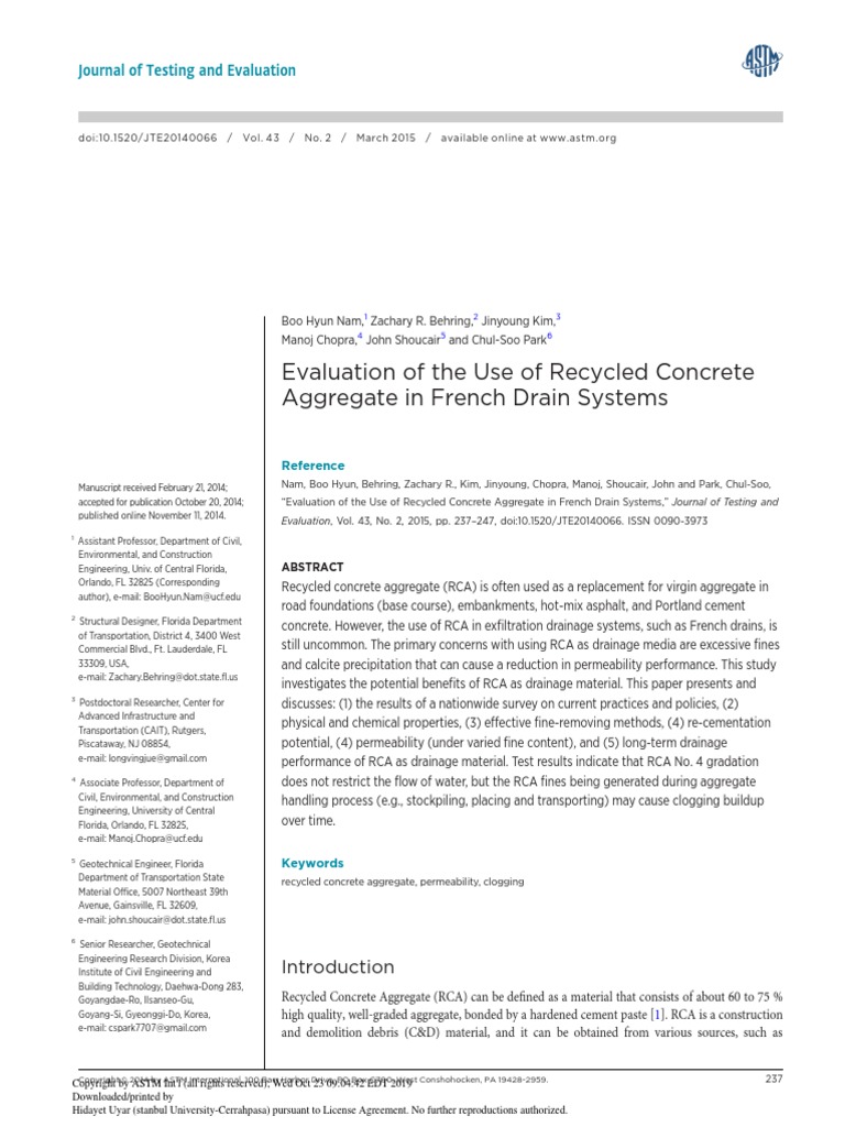 1 evaluation Of The Use Of Recycled Concrete Aggregate In French Drain