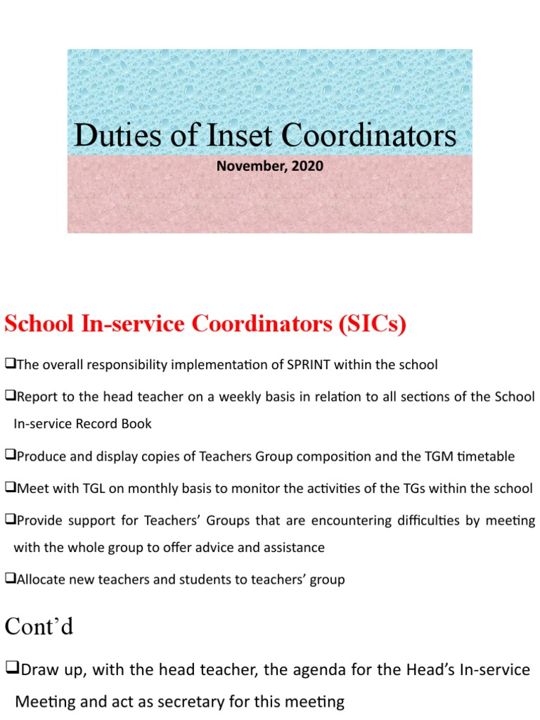 Duties of Inset Coordinators | PDF | Business