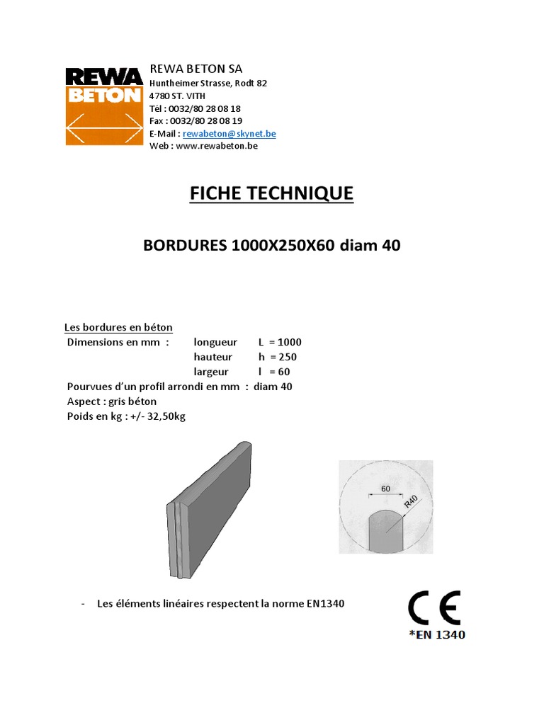 FT Bordures 1000x250x60 Diam40 | PDF