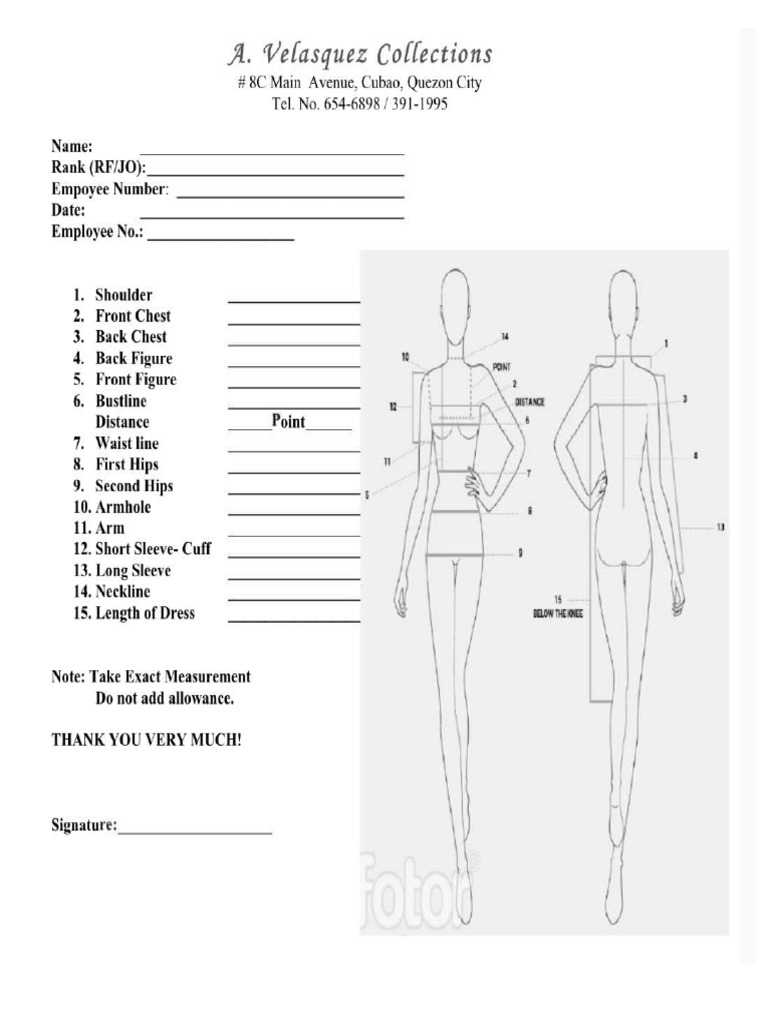 Measurement Form A.Velasquez Collection | PDF