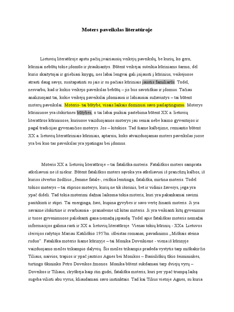 Moters Paveikslas Lietuvių Literatūroje | PDF