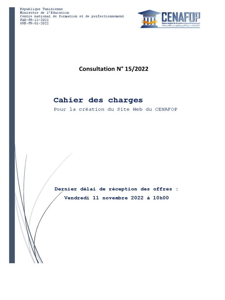 Cahier Des Charges Site Web CENAFOP FAD | PDF