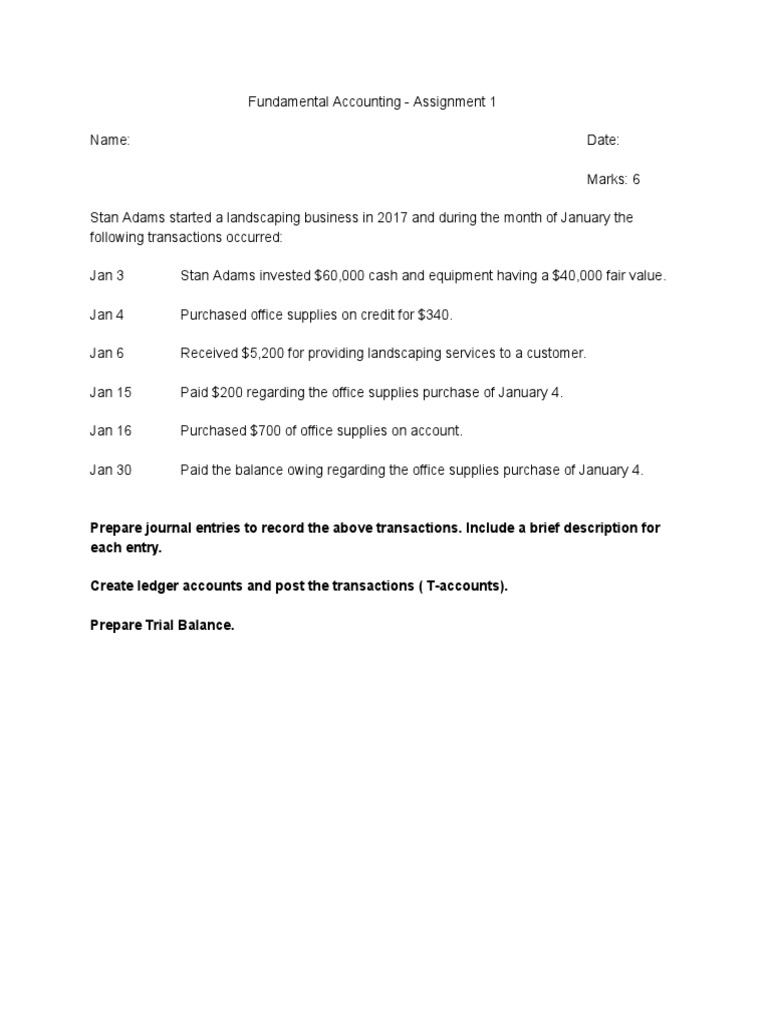 Assignment 1 Fundamentals of Accounting | PDF