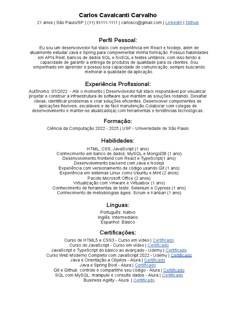 Curriculo Exemplo | PDF | Script Java | Java (linguagem de programação) Curriculo Exemplo | PDF | Script Java | Java (linguagem de programação)