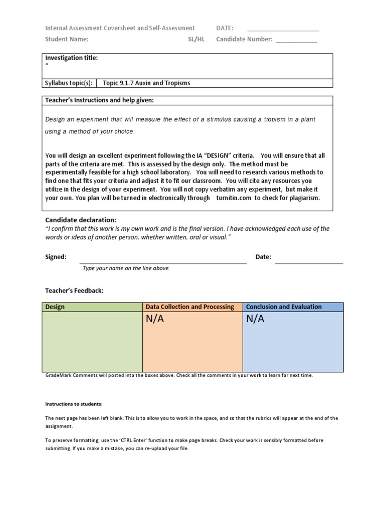 Tropisms Ia Cover Sheet and Self-Assessment (Electronic Student Form) | PDF | Experiment | Citation