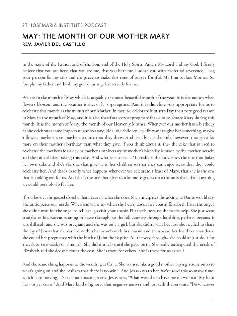 May The Month of Our Mother Mary Transcript | PDF | Jesus | Mary ...