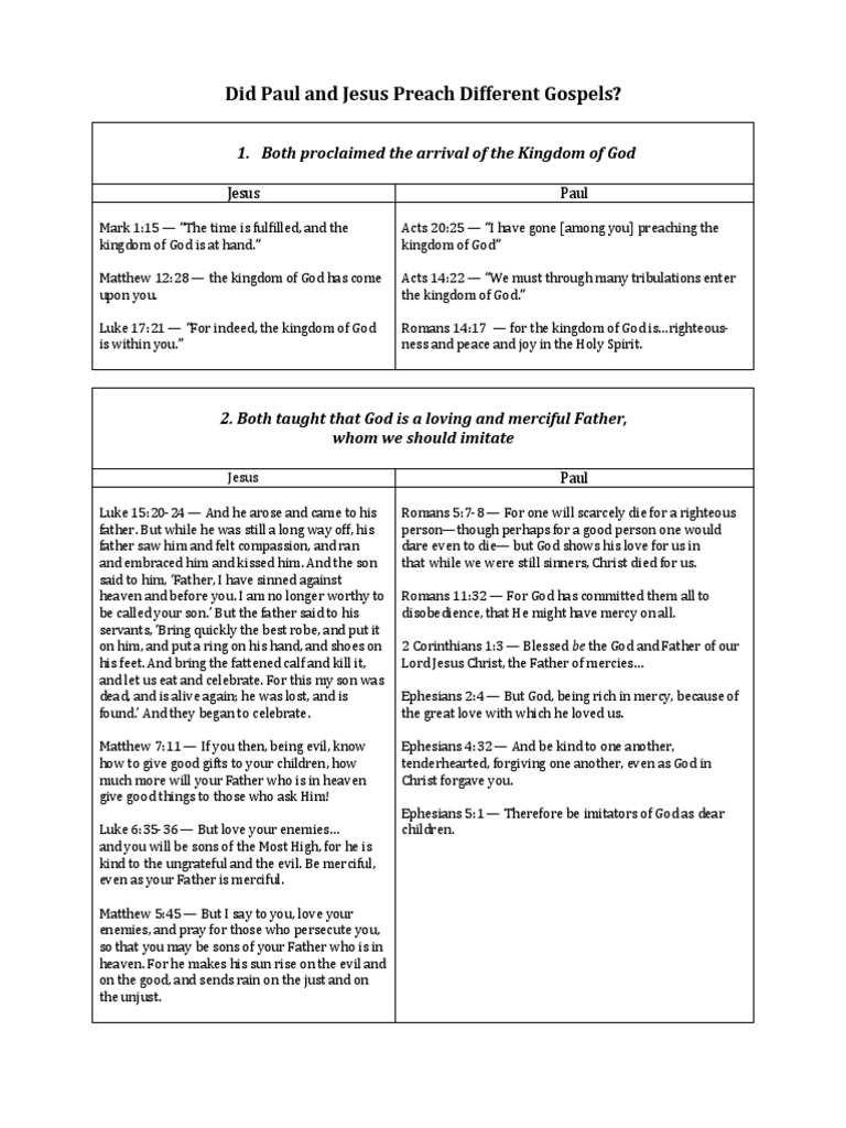 Jesus Vs Paul Chart | PDF