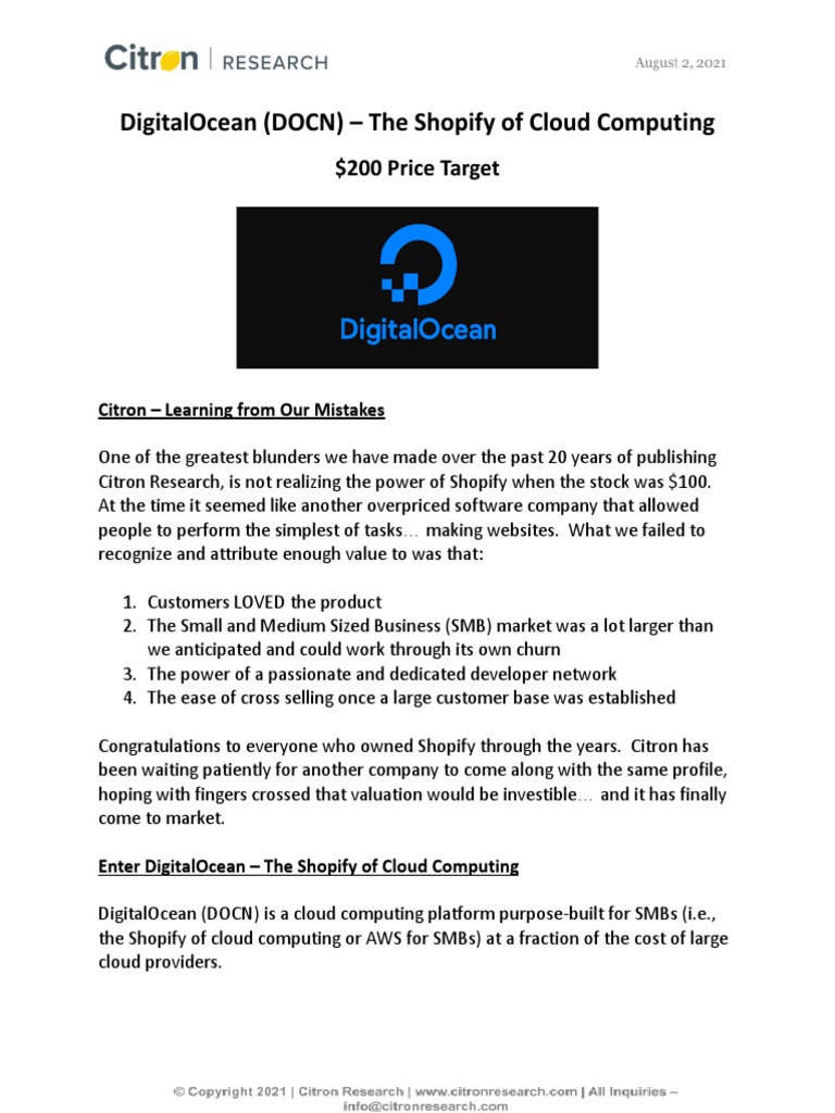 DigitalOcean The Shopify of Cloud Computing | PDF