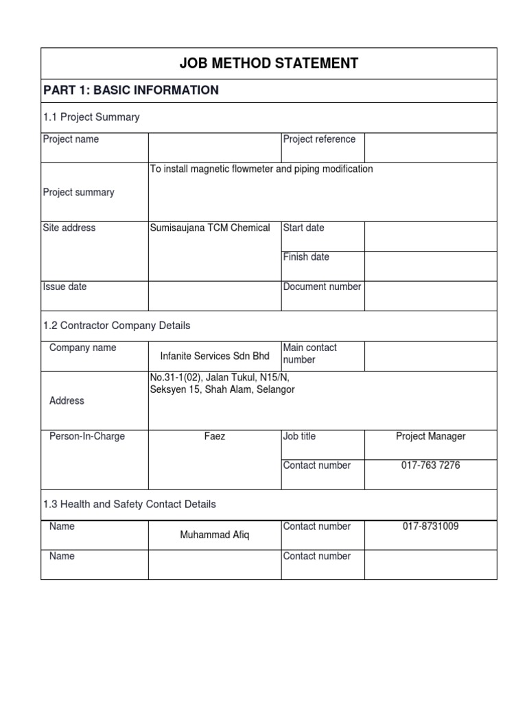 Sumisaujana Job Method Statement | PDF