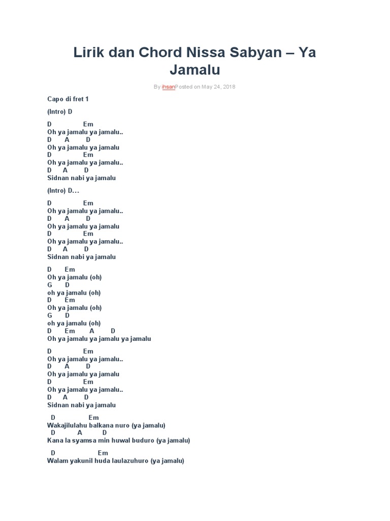 Lirik Dan Chord Nissa Sabyan - Ya Jamalu: by Posted On May 24, 2018 | PDF