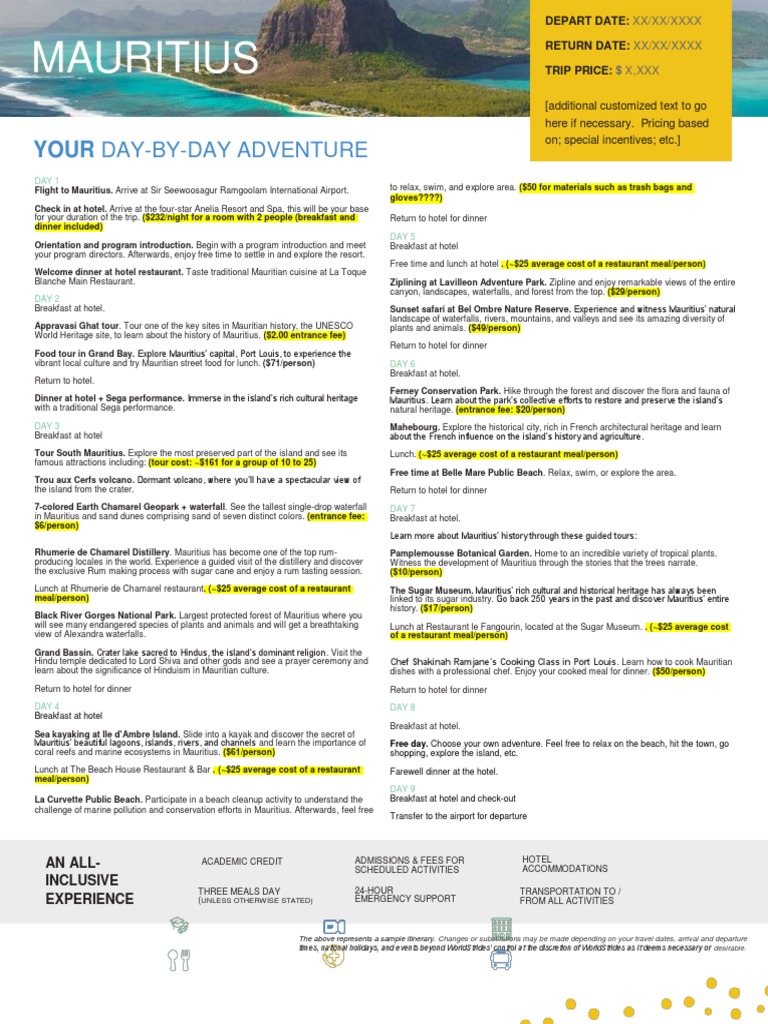 Mauritius - College Itinerary | PDF