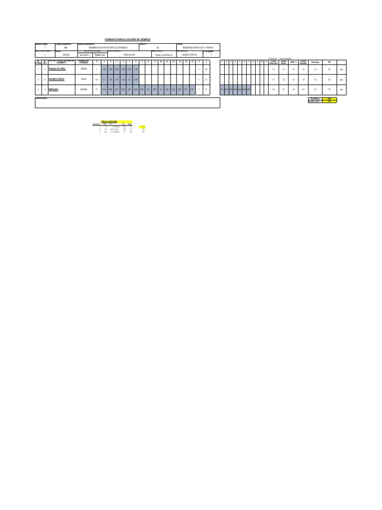Formato Estudio De Tiempos Pdf