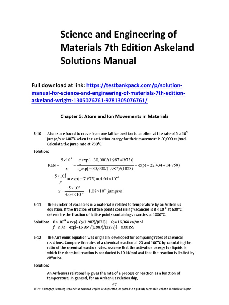 Science and Engineering of Materials 7th Edition Askeland Solutions ...