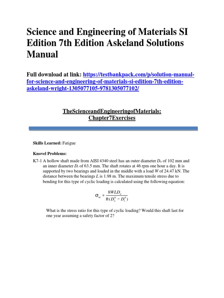 Science and Engineering of Materials SI Edition 7th Edition Askeland ...