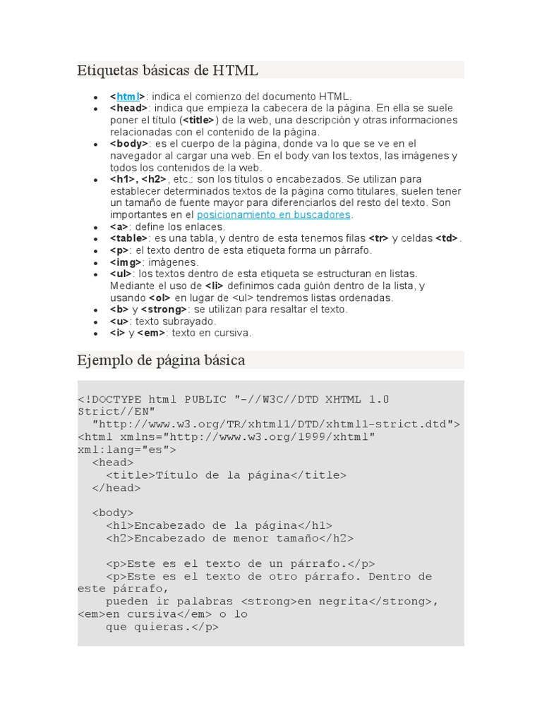 Etiquetas Básicas de HTML | PDF