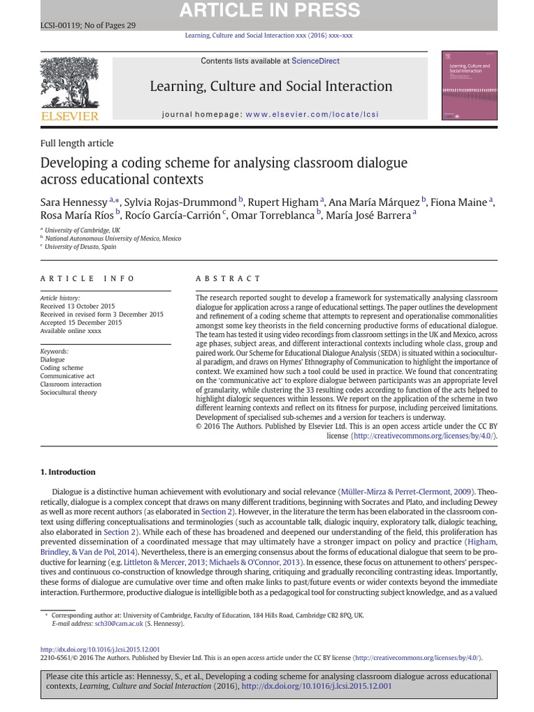 Developing A Coding Scheme For Analysing | PDF Developing A Coding Scheme For Analysing | PDF