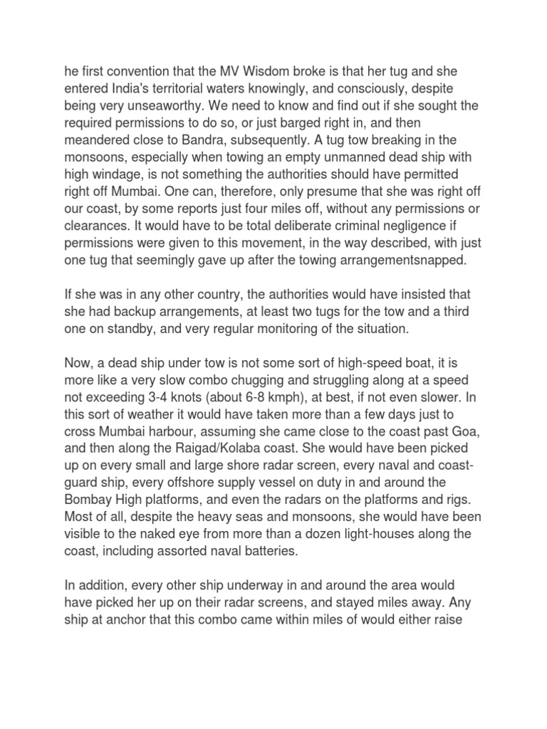 MV Wisdom | PDF | Ships | Water Transport