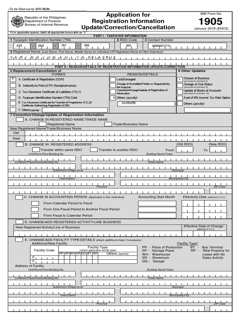 Application For Registration Information Update/Correction/Cancellation ...