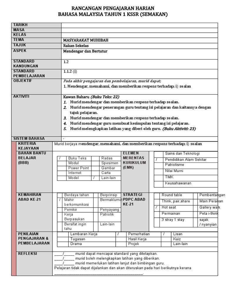 UNIT 4 RPH Tahun 1 | PDF