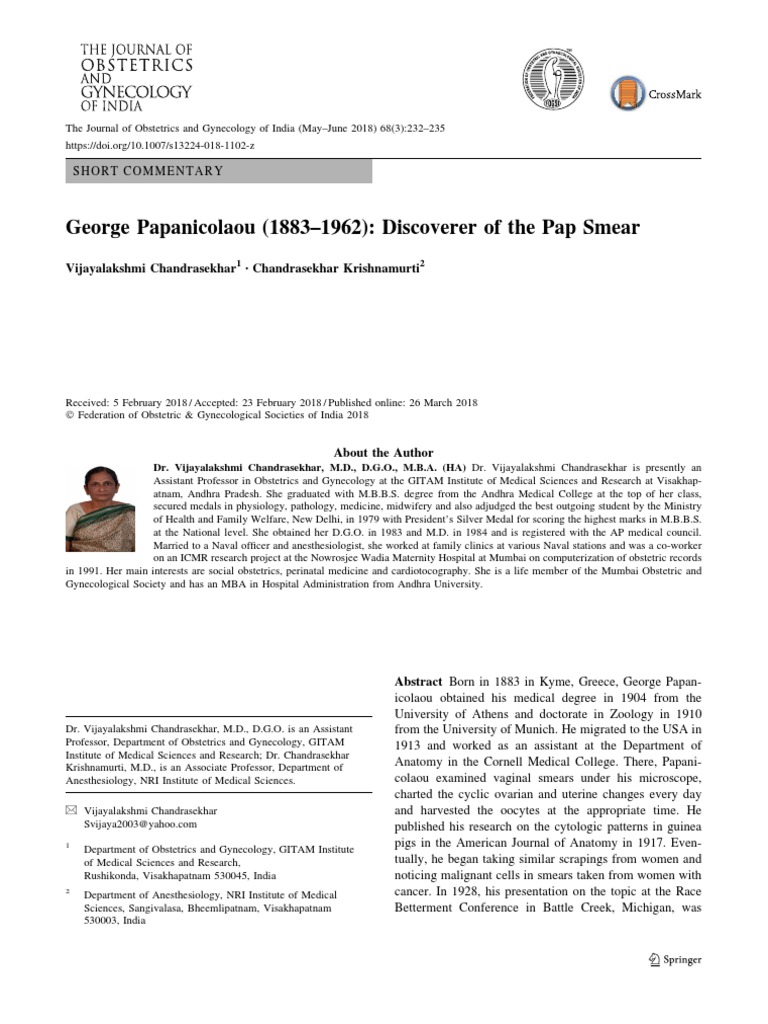 George Papanicolaou 1883 1962 Discoverer-Of-The Pap Smear | PDF ...
