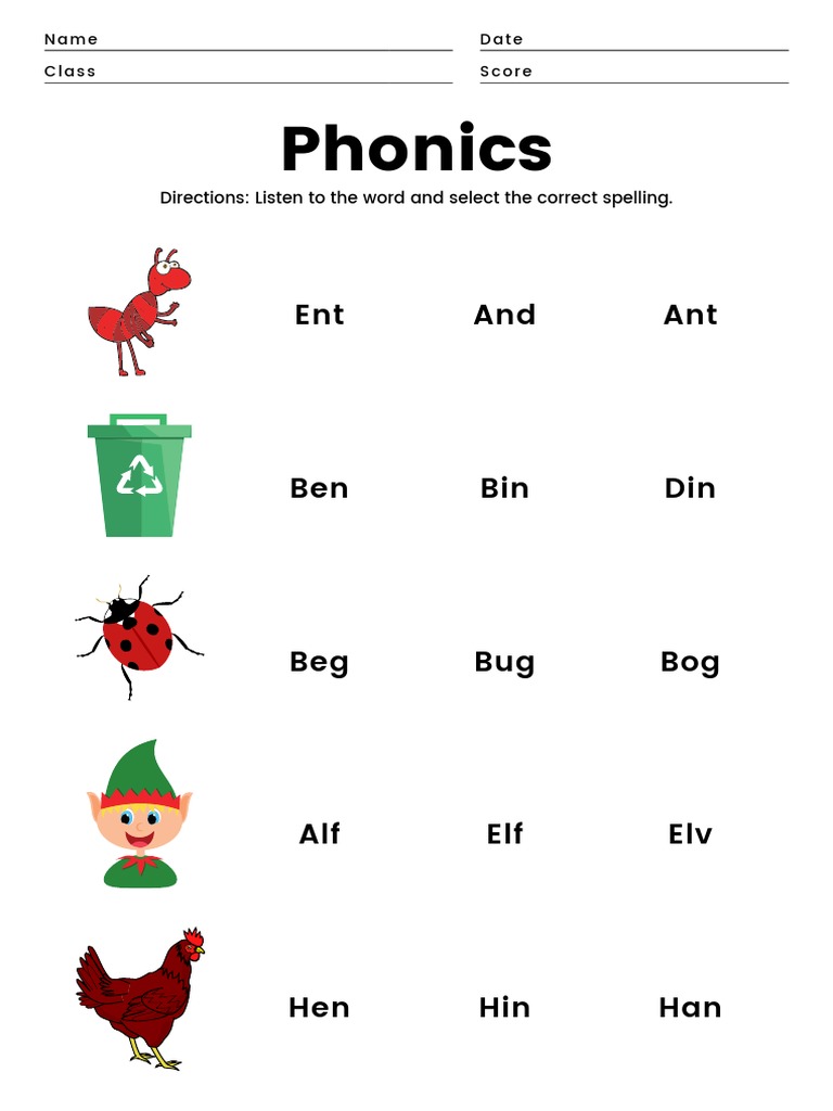 Phonics Kindergarten Spelling Worksheet | PDF