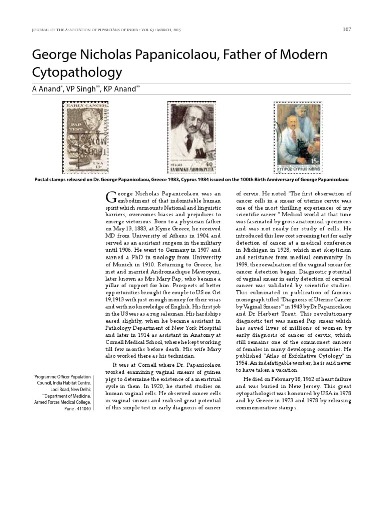 George Nicholas Papanicolaou Father-of-Modern Cytopathology | PDF