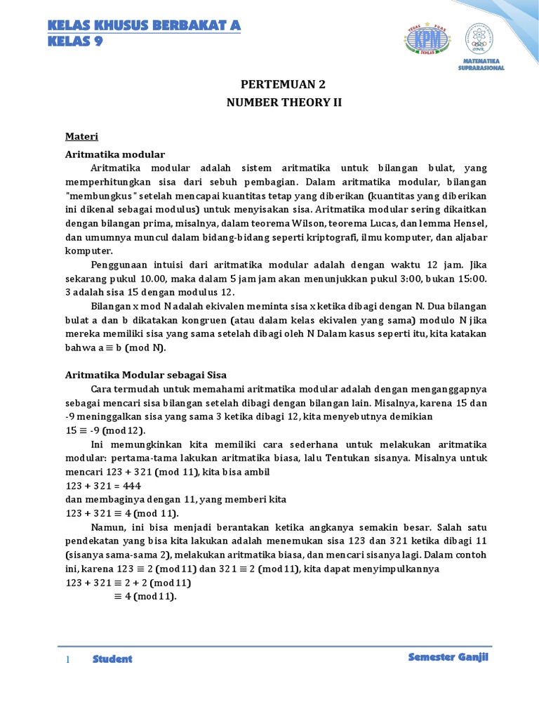 Materi 1-Berbakat A09-MTK-Pertemuan 2 - Number Theory II-1690168197 | PDF