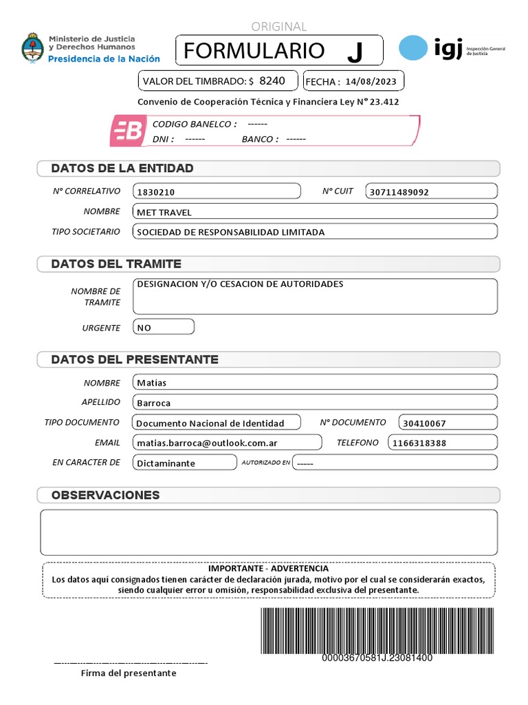 Formulario IGJ | PDF