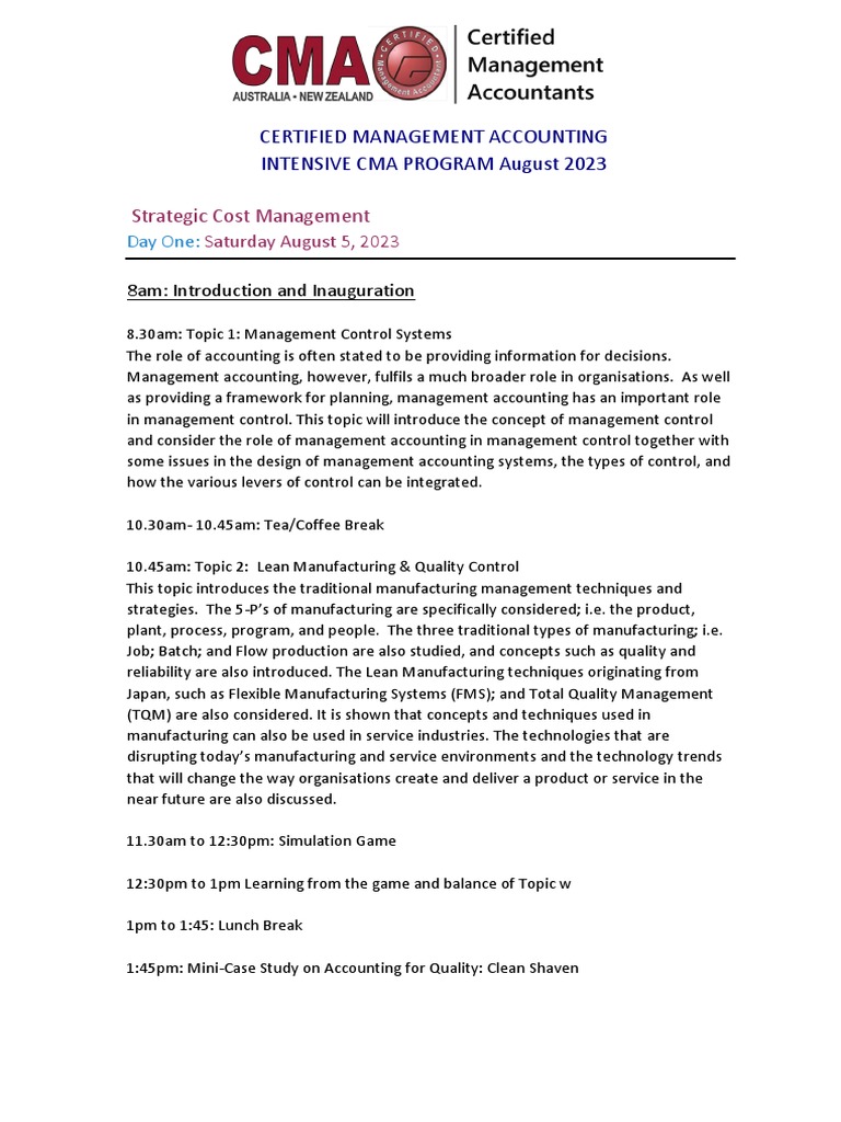 Intensive CMA Program August 2023 | PDF | Management Accounting | Marketing