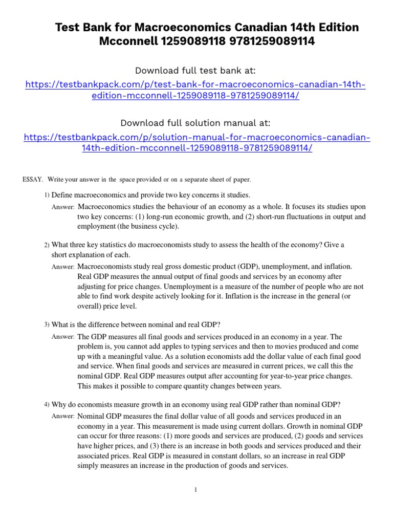 Macroeconomics Canadian 14th Edition Mcconnell Test Bank Download | PDF
