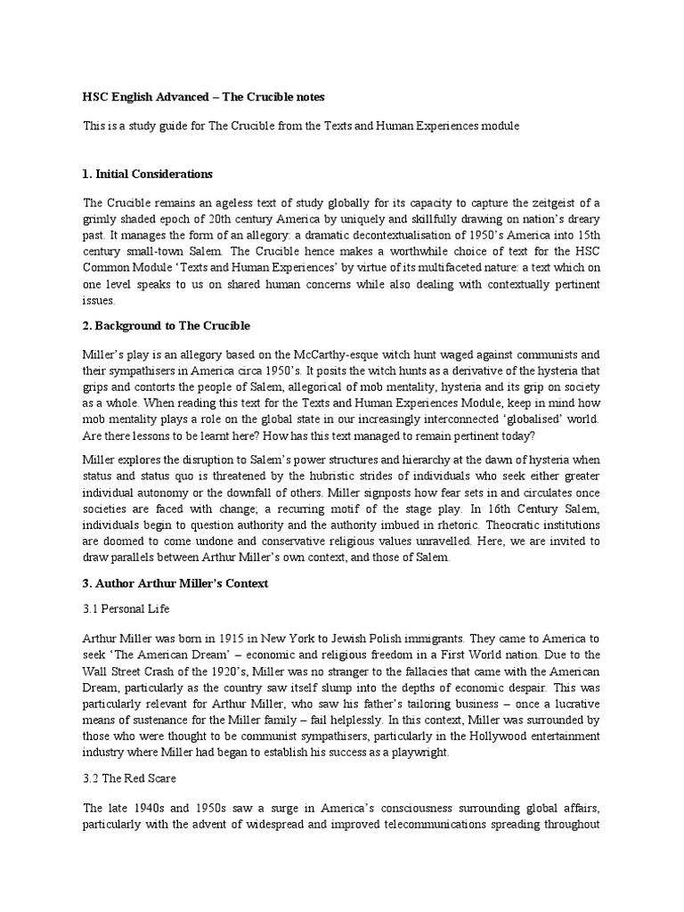 The Crucible - Study Notes | PDF