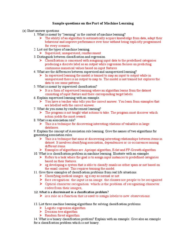 Robotics AI& ML Sample Questions | PDF | Teaching Methods & Materials ...