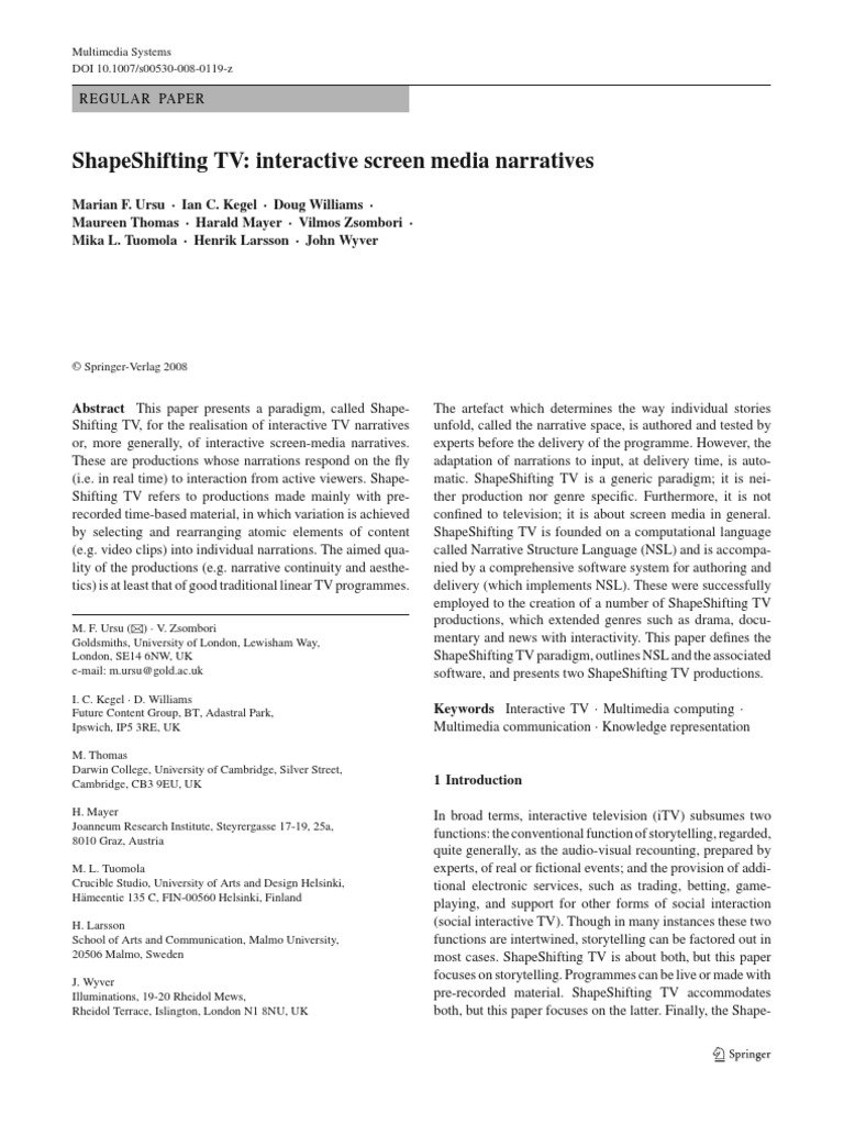 ShapeShifting TV Interactive Screen Media Narrativ | PDF | Narrative | Metadata