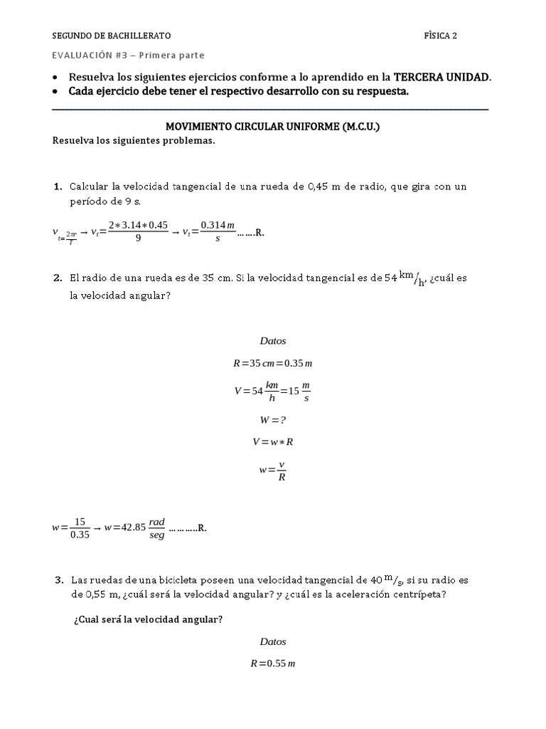 Ejercicios de Movimiento Circular Uniforme | PDF | Tiempo espacial ...