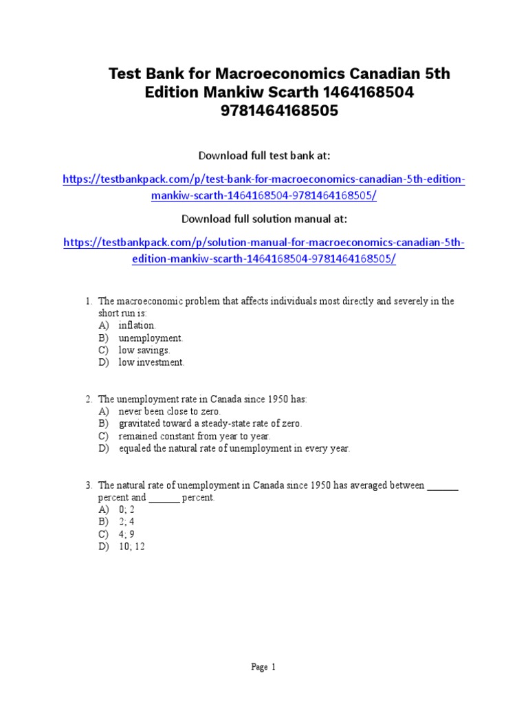 Macroeconomics Canadian 5th Edition Mankiw Test Bank Download | PDF