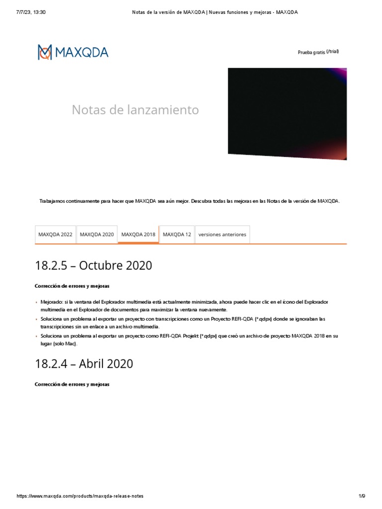 Notas de La Versión de MAXQDA 2018 - Nuevas Funciones y Mejoras - MAXQDA | PDF