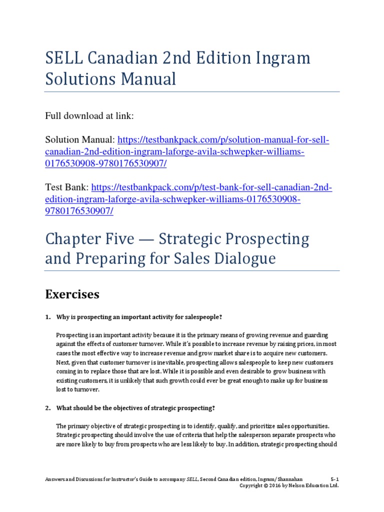 SELL Canadian 2nd Edition Ingram Solutions Manual 1 | PDF | Career ...