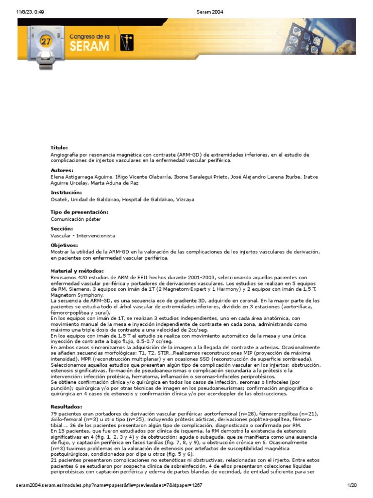 Angiografia Por RM en EEII | PDF | Imagen de resonancia magnética | Angiología