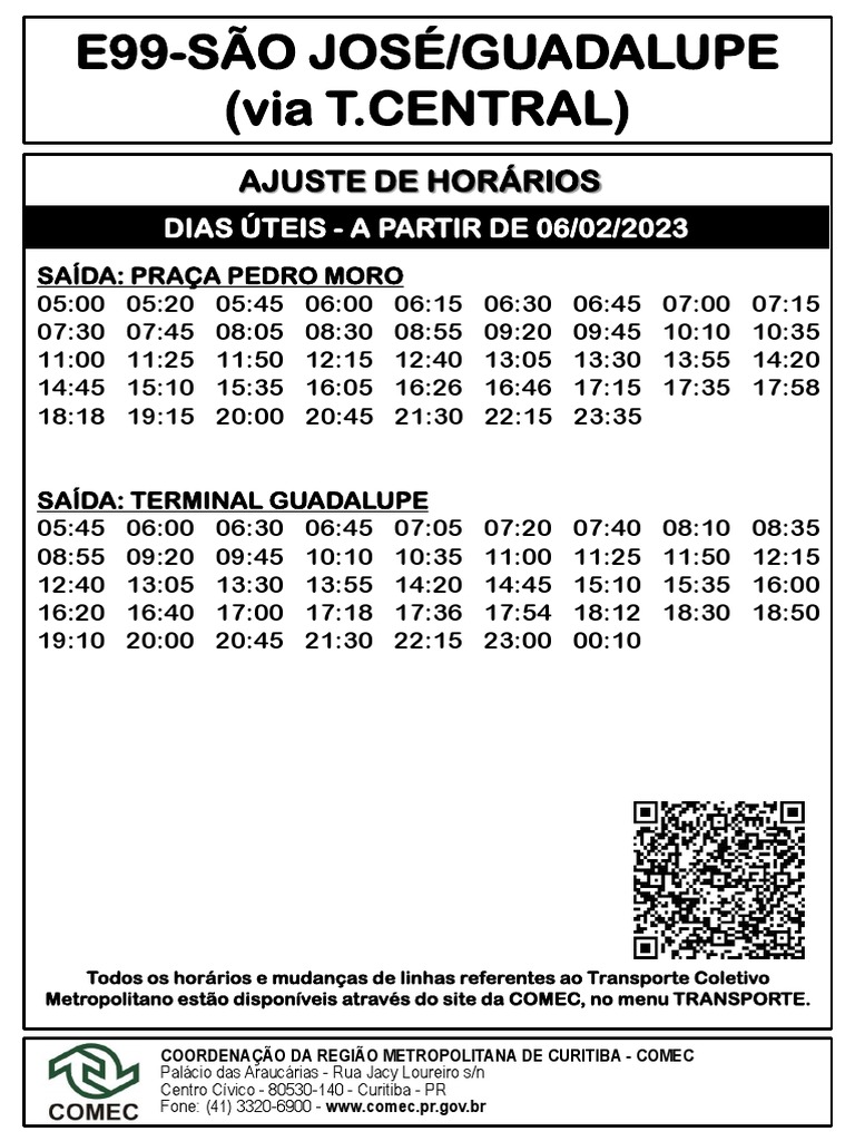 E99-SÃO JOSÉ-GUADALUPE (Via T. CENTRAL) (Horários D.U 06.02.23) | PDF
