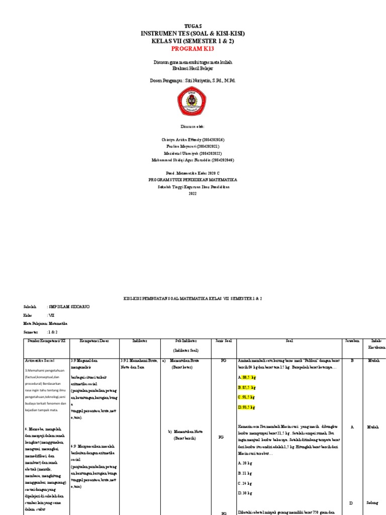 KISI KISI KLS VII - Cek 1 New | PDF