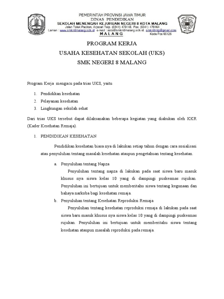 PROGRAM KERJA (Dasar TRIAS UKS) Dan DOKUMENTASI | PDF