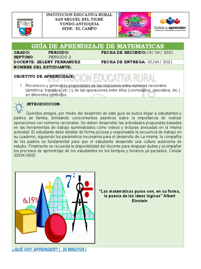 Guia de Matematicas 7° | PDF | Número racional | Números Guia de Matematicas 7° | PDF | Número racional | Números