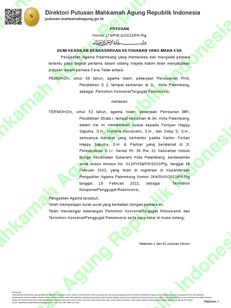 Putusan 174 PDT.G 2022 Pa - PLG 20230703130947 | PDF
