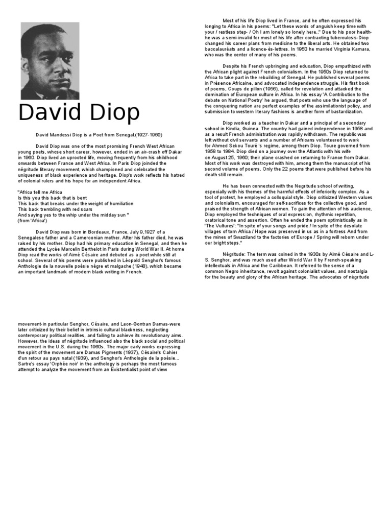 David Diop | Poetry | Philosophical Science