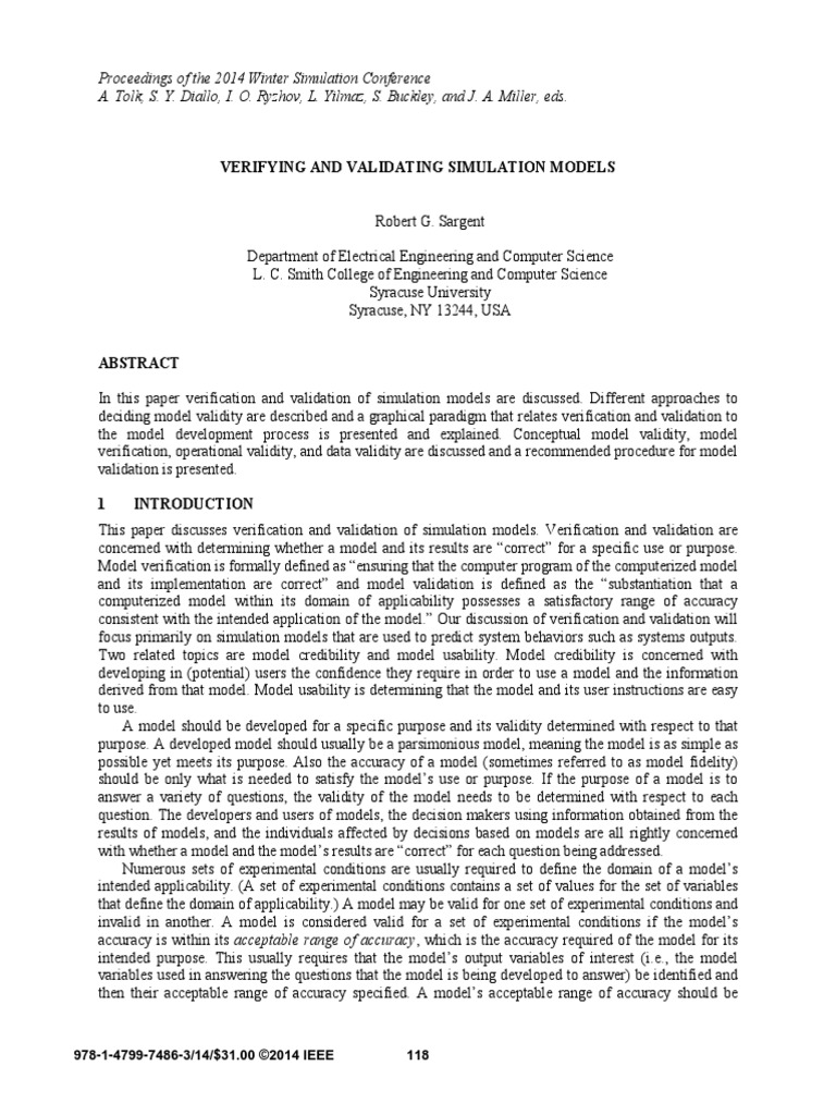 Verifying And Validating Simulation Models Pdf Conceptual Model