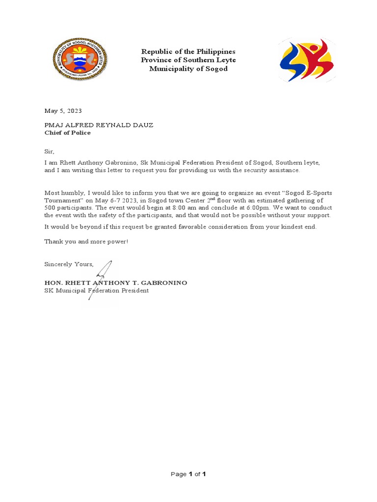 Letter Request For Security | PDF | Sports & Recreation | Games & Activities