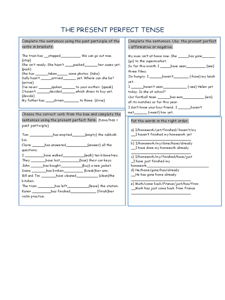 Present Perfect Practice 1 | PDF | Verb | Perfect (Grammar)