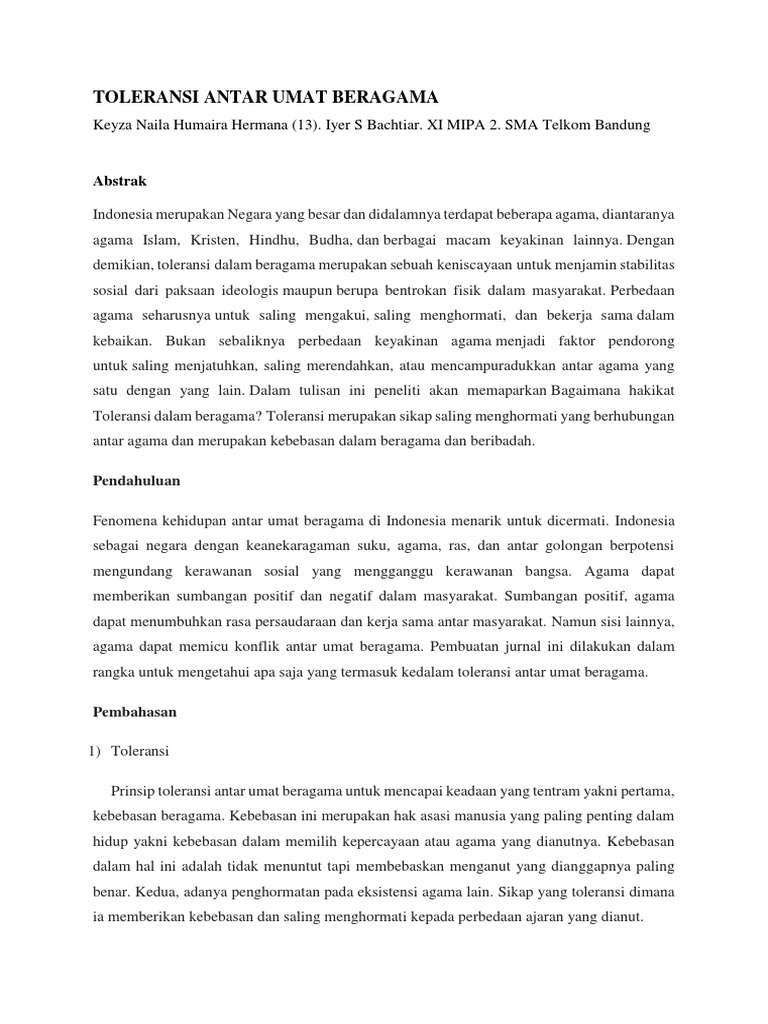 Jurnal Toleransi Umat Beragama | PDF
