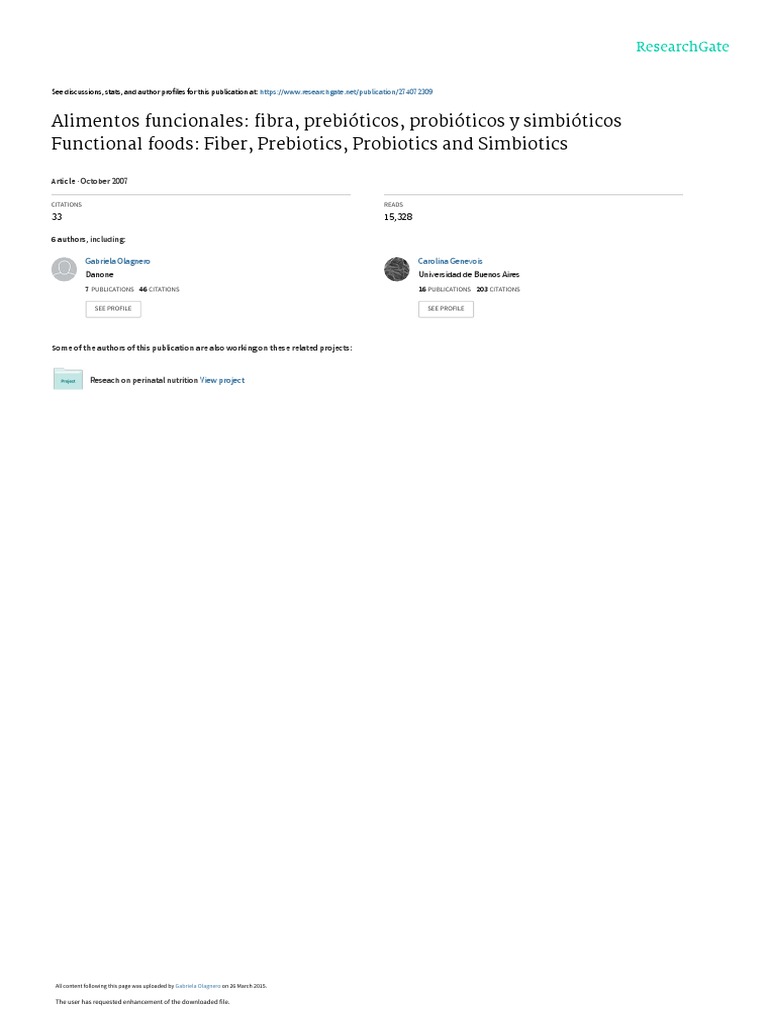 Alimentos Funcionales - Fibra, Prebióticos, Probióticos y Simbióticos ...
